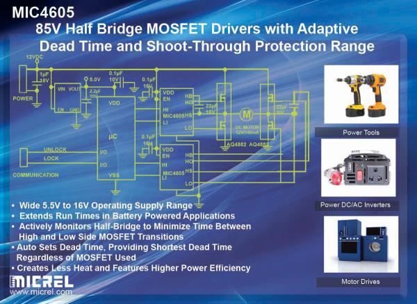 마이크렐, 새로운 85V 하프 브리지 MOSFET 드라이버 출시