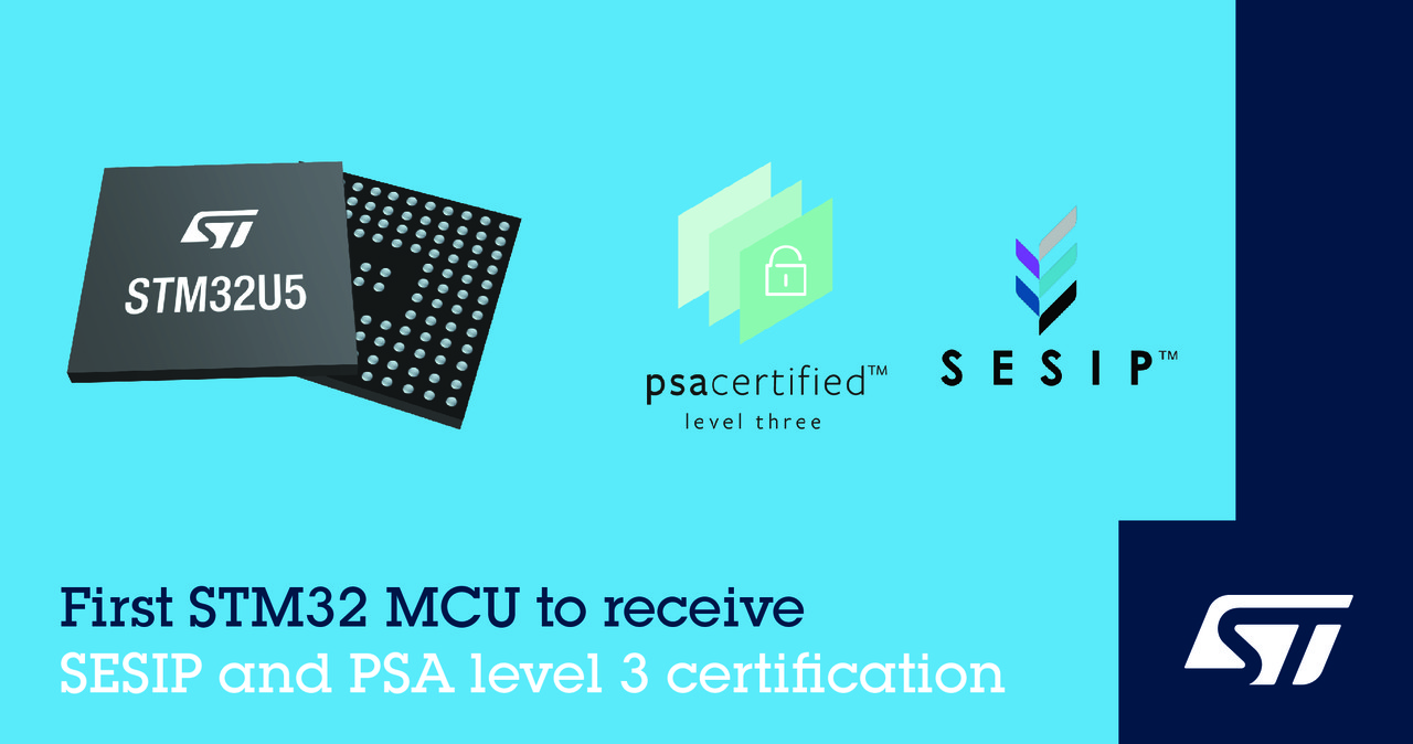 STM32U5 MCU, PSA 인증 레벨-3과 SESIP3 보안 인증 획득