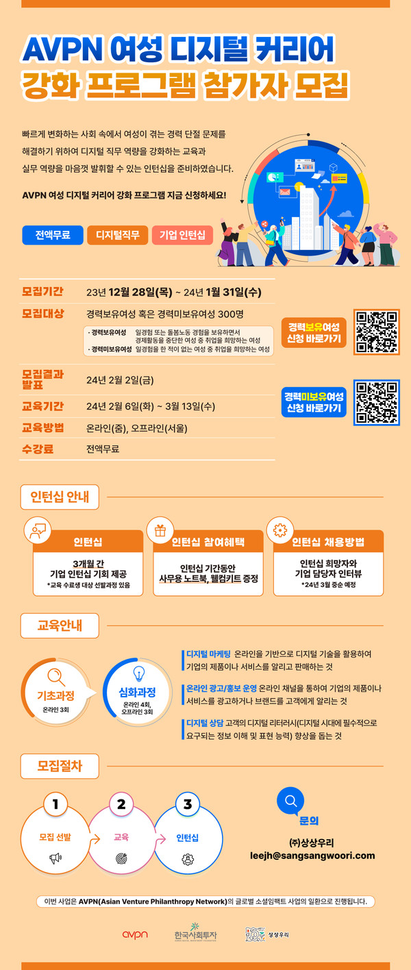 한국사회투자-상상우리, ‘AVPN 여성 디지털 커리어 강화 프로그램’ 참가자 모집